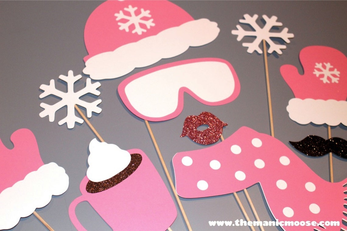 Winter Photo Booth Props - 10 Piece Set - GLITTER Photobooth Props ...