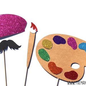 Photo Booth Props - Artist Prop Set - Beret, Mustache, Paint Palette ...