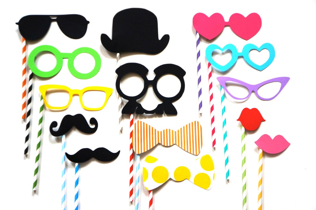 Photo Booth Props on Colorful Striped Straws - 14 Piece Set - Perfect ...