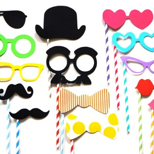 Photo Booth Props on Colorful Striped Straws - 14 Piece Set - Perfect ...