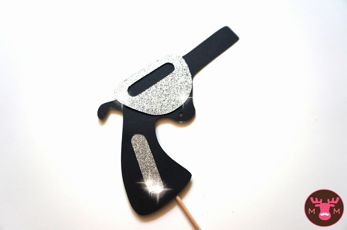 Photo Booth Props GLITTER Pistol Gun Black and Silver - Etsy