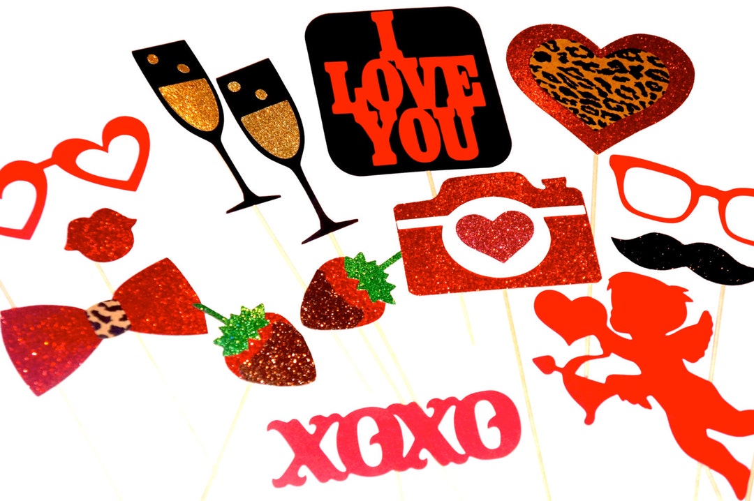 Sexy Valentine's Day Props With GLITTER 14 Piece Set Great Photobooth ...