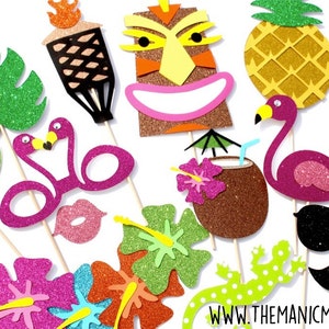 Tiki Photo Booth Props ~ 14 Piece Prop Set ~ GLITTER Photobooth Props ...