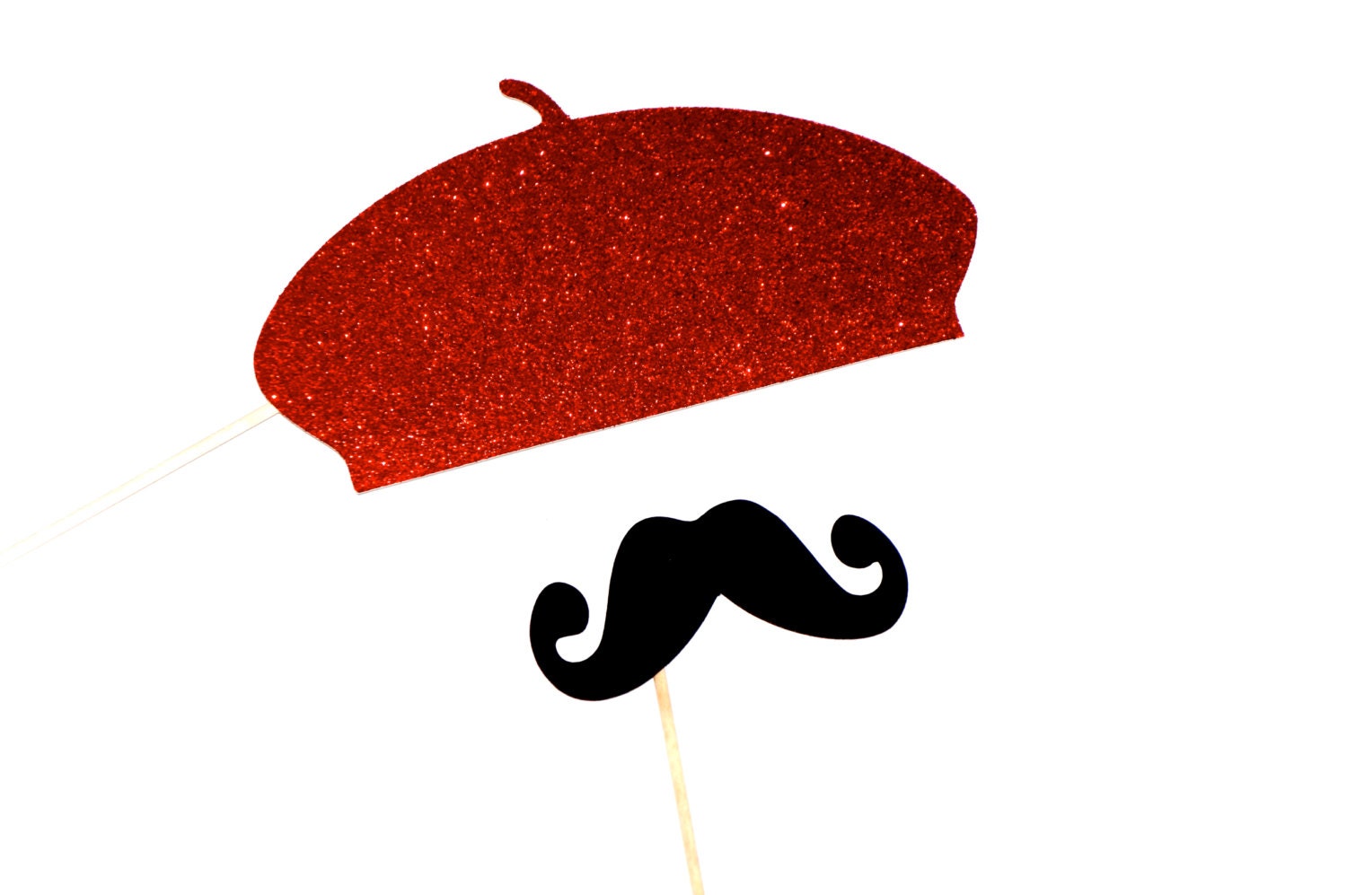 Photo Booth Props RUBY RED GLITTER Beret and Mustache Set - Etsy
