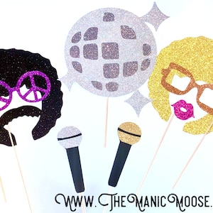 Disco Photo Booth Prop Set - 9 Piece Glitter Set - 70's Photo Booth ...