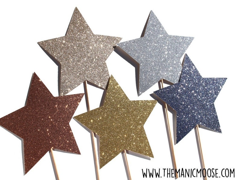 Star Photo Booth Props Set of 5 Glitter Stars Metallic - Etsy