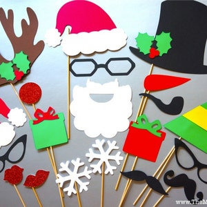 Christmas Photo Booth Props - 20 Piece Set - GLITTER Photobooth Props ...