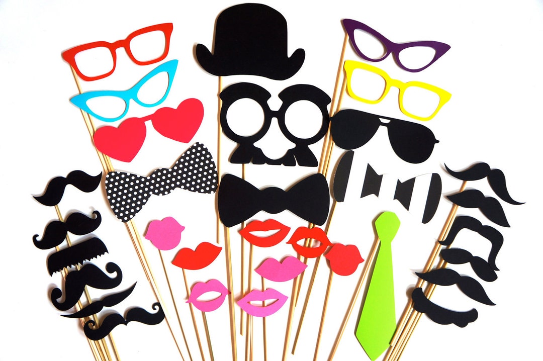 SALE - Bright Colored Photo Booth Prop Set - 32 Pieces on a Stick ...