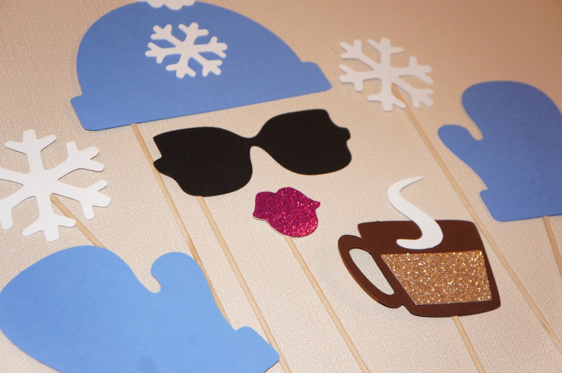 Winter Photo Booth Props 8 Piece Set GLITTER Photobooth - Etsy