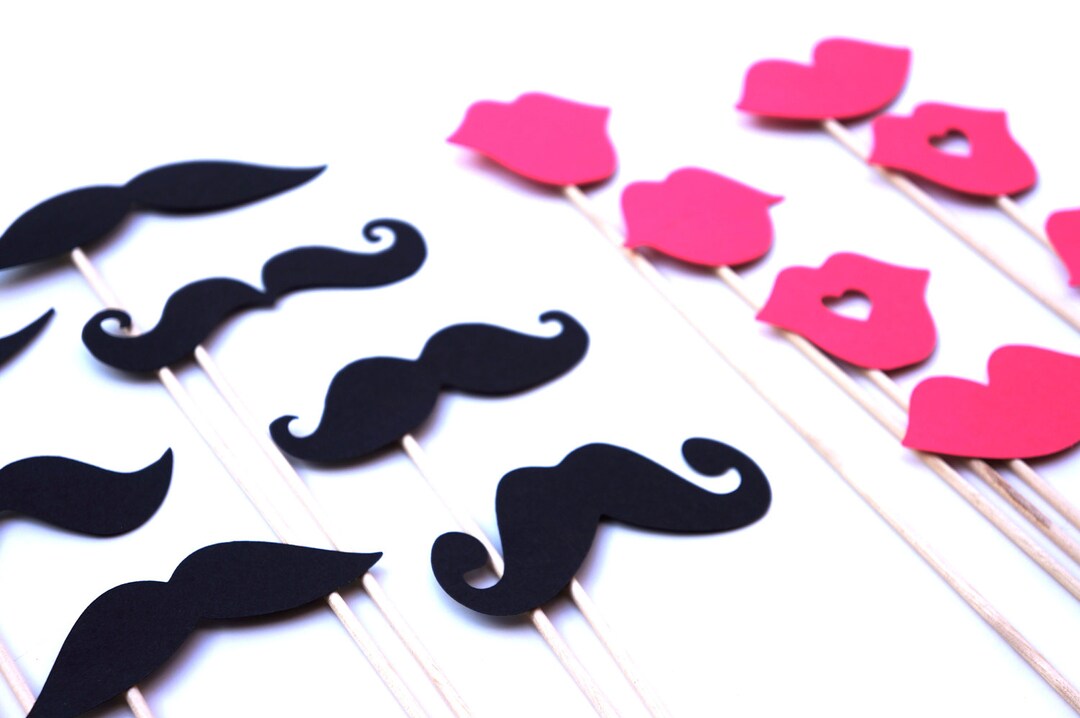 Mustaches and Hot Pink Lips on a Stick - Set of 16 - Birthdays ...