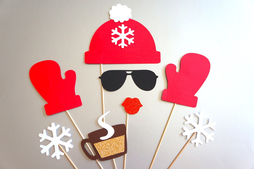 Winter Photo Booth Props - 8 Piece Set - GLITTER Photobooth Props ...