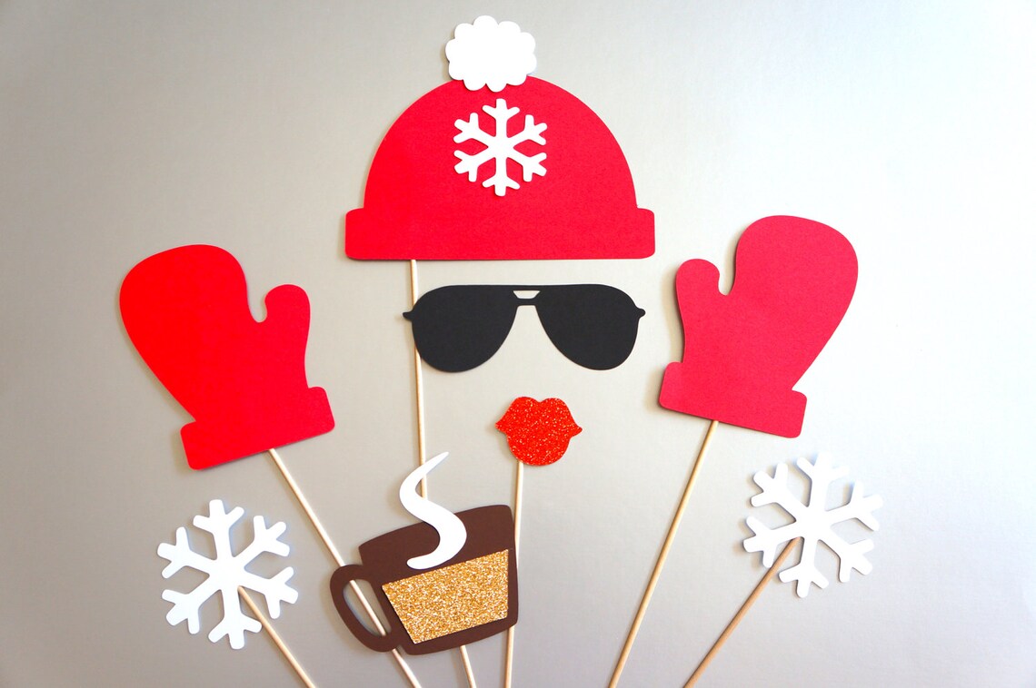 Winter Photo Booth Props 8 Piece Set GLITTER Photobooth - Etsy
