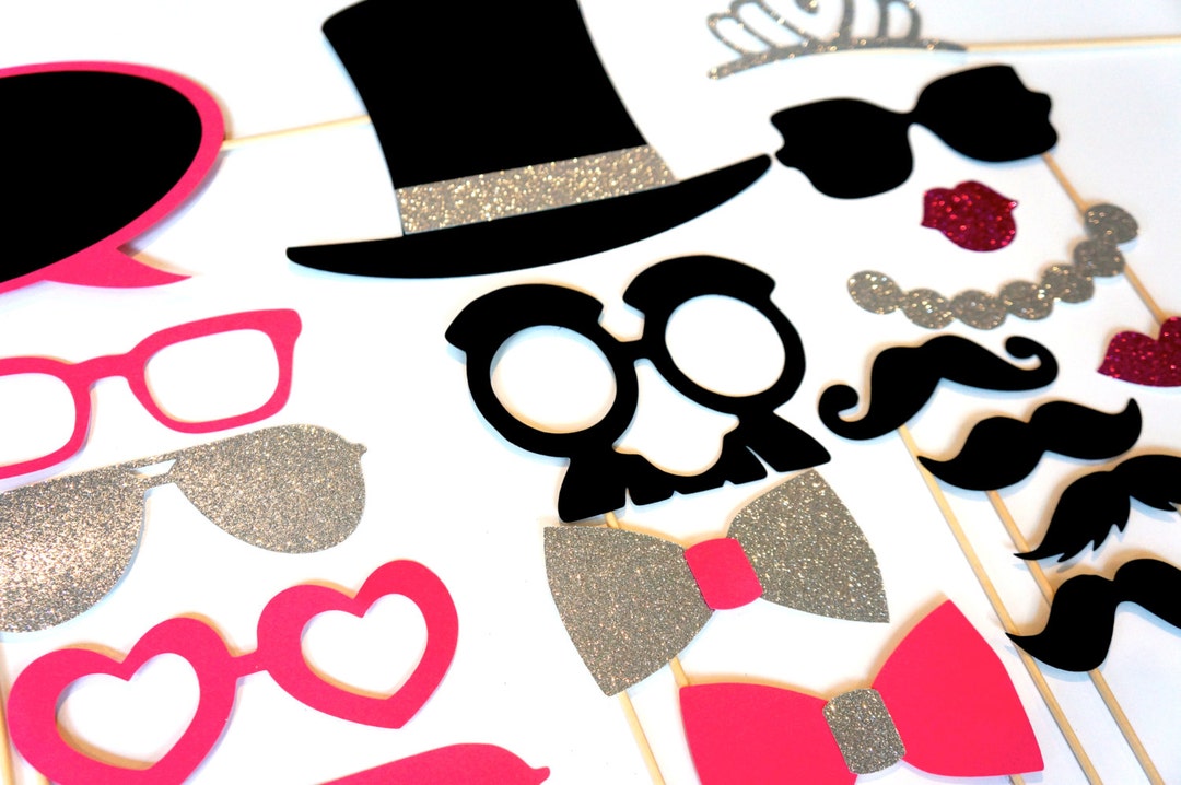 Fancy Photo Booth Prop Set ~ Hot Pink and Silver Edition ~ 21 Pieces ...