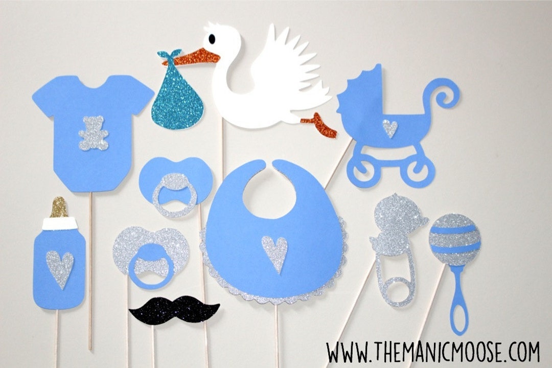 Baby Shower Props - Baby Boy Photo Props - Set of 10 Glitter Photo ...