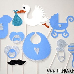 Baby Shower Props - Baby Boy Photo Props - Set of 10 Glitter Photo ...
