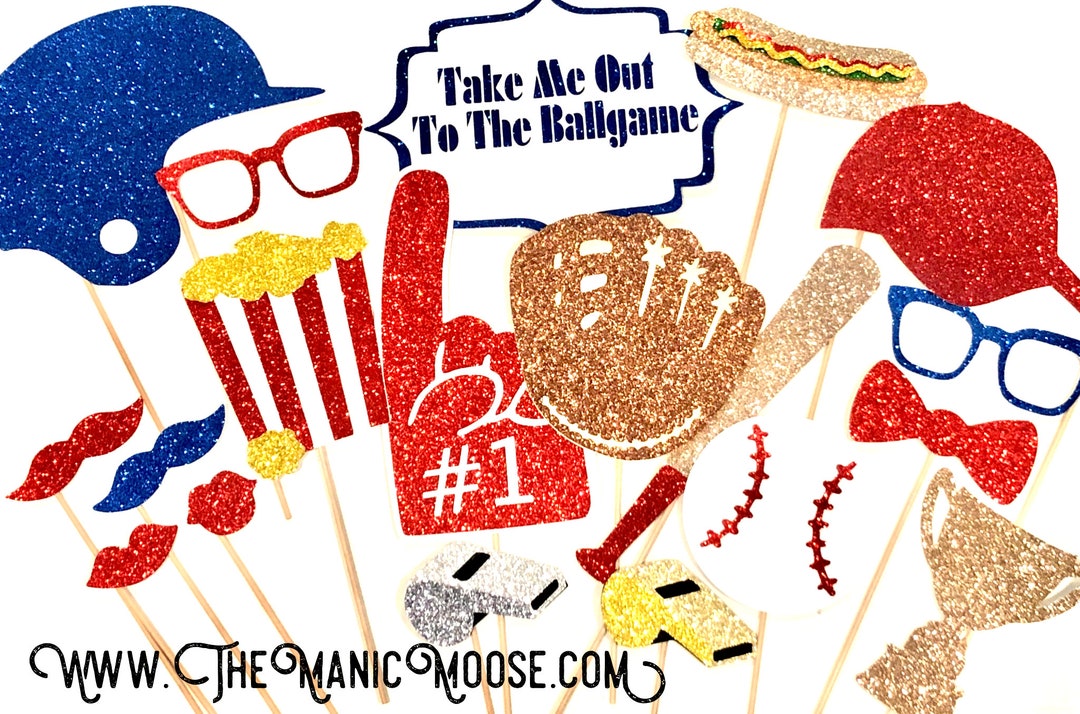 Baseball Photo Booth Prop Set - 19 Piece Glitter Set - Birthdays ...