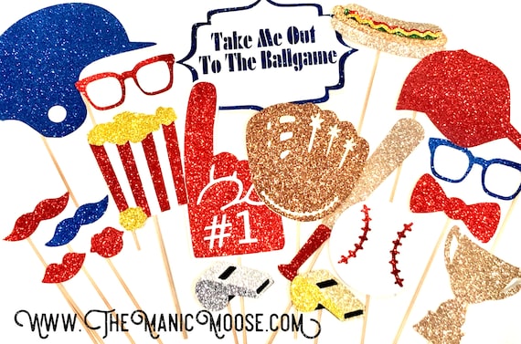 Baseball Photo Booth Prop Set 19 Piece Glitter Set - Etsy