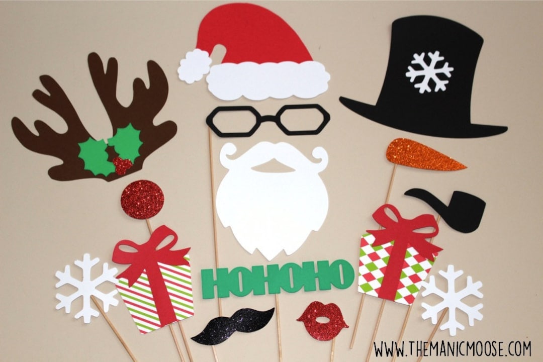 Christmas Holiday Props - 15 Piece Set - GLITTER Photo Booth Props ...