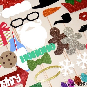 Holiday Photo Booth Props - SUPER DELUXE 26 Piece Set - GLITTER Photo ...