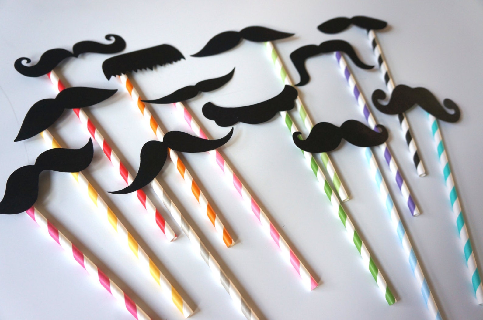 Photo Booth Props Set of 12 BLACK Mustaches on Colorful - Etsy