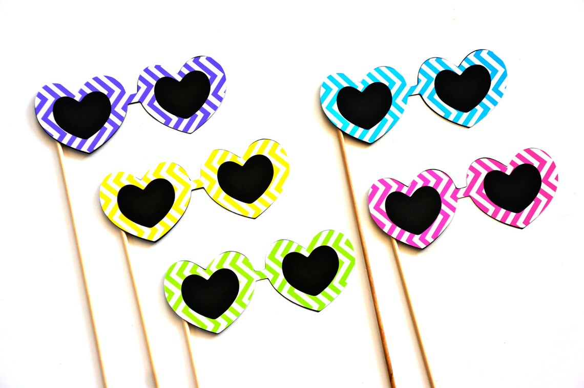 Photo Booth Props Set of 5 Heart Sunglasses Chevron Design - Etsy