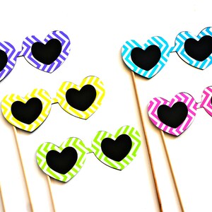 Photo Booth Props - Set of 5 Heart Sunglasses - Chevron Design - Bright ...