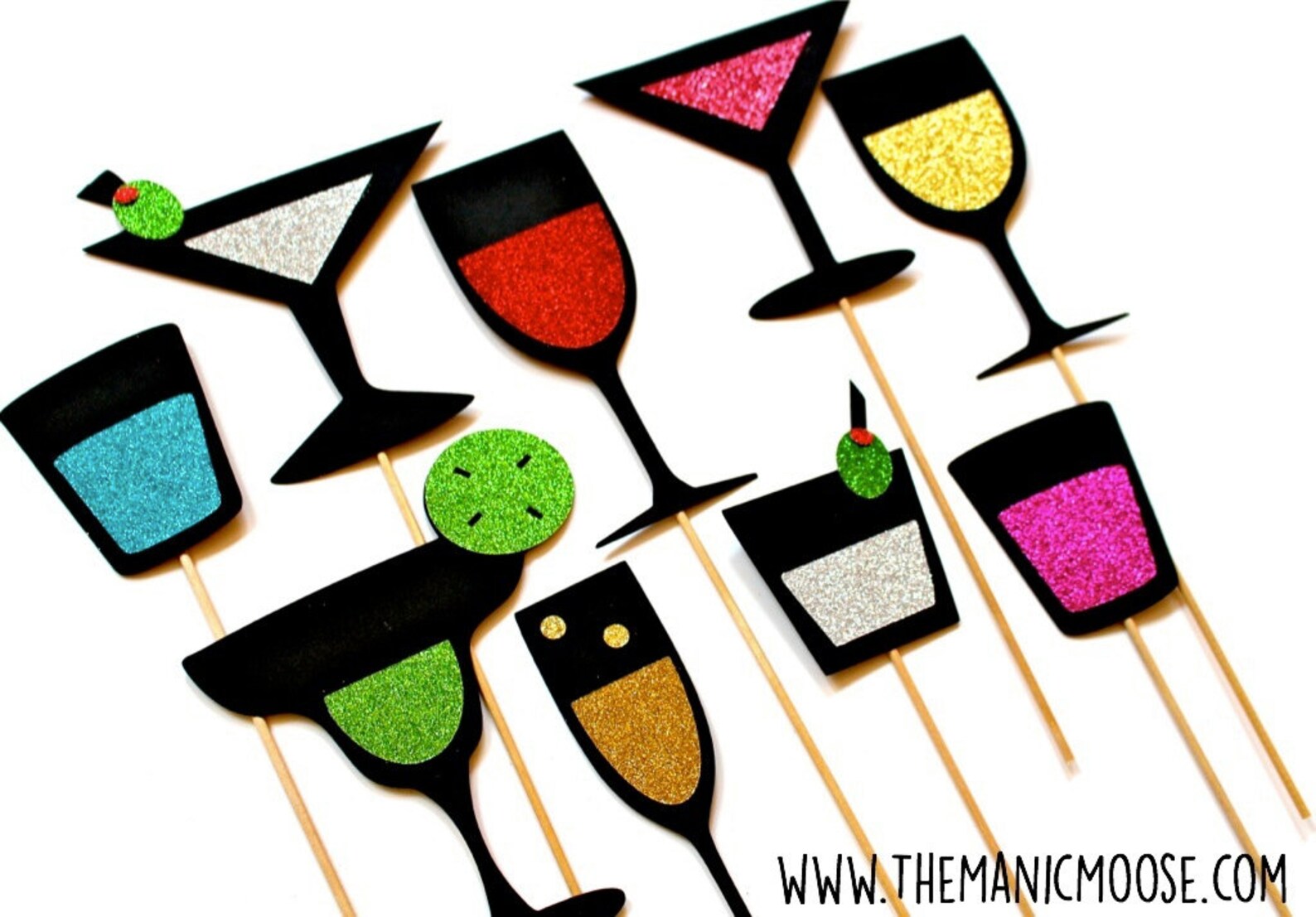 Photo Booth Props ~ Happy Hour Collection ~ Set of 9 GLITTER Cocktail ...