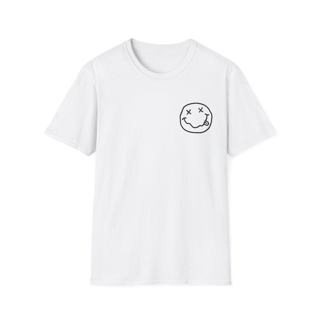 Dizzy Smiley Face T-shirt | Minimal Chest Print, White Tee - Etsy
