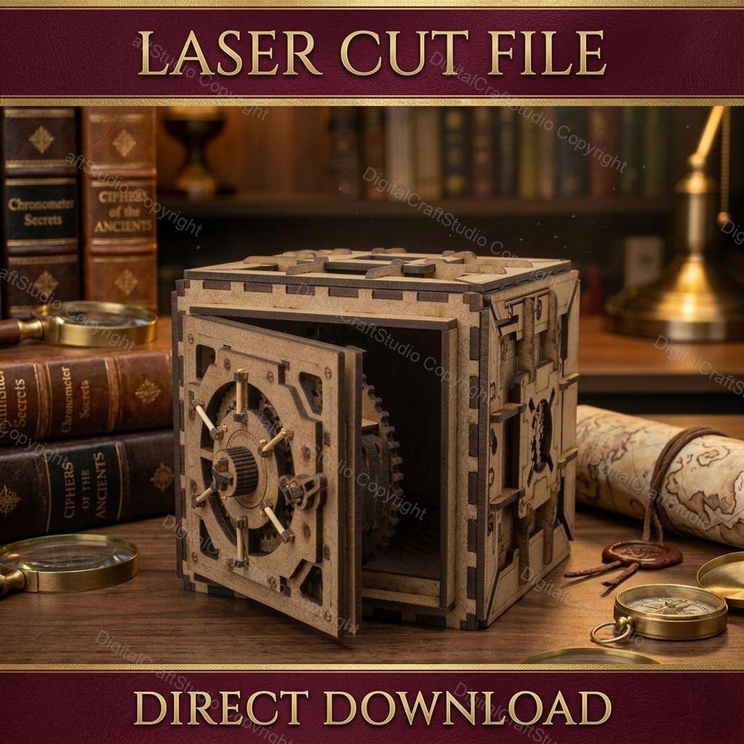 Laser Cut Safe Puzzle Box SVG File - DIY Wooden Vault Puzzle Digital ...