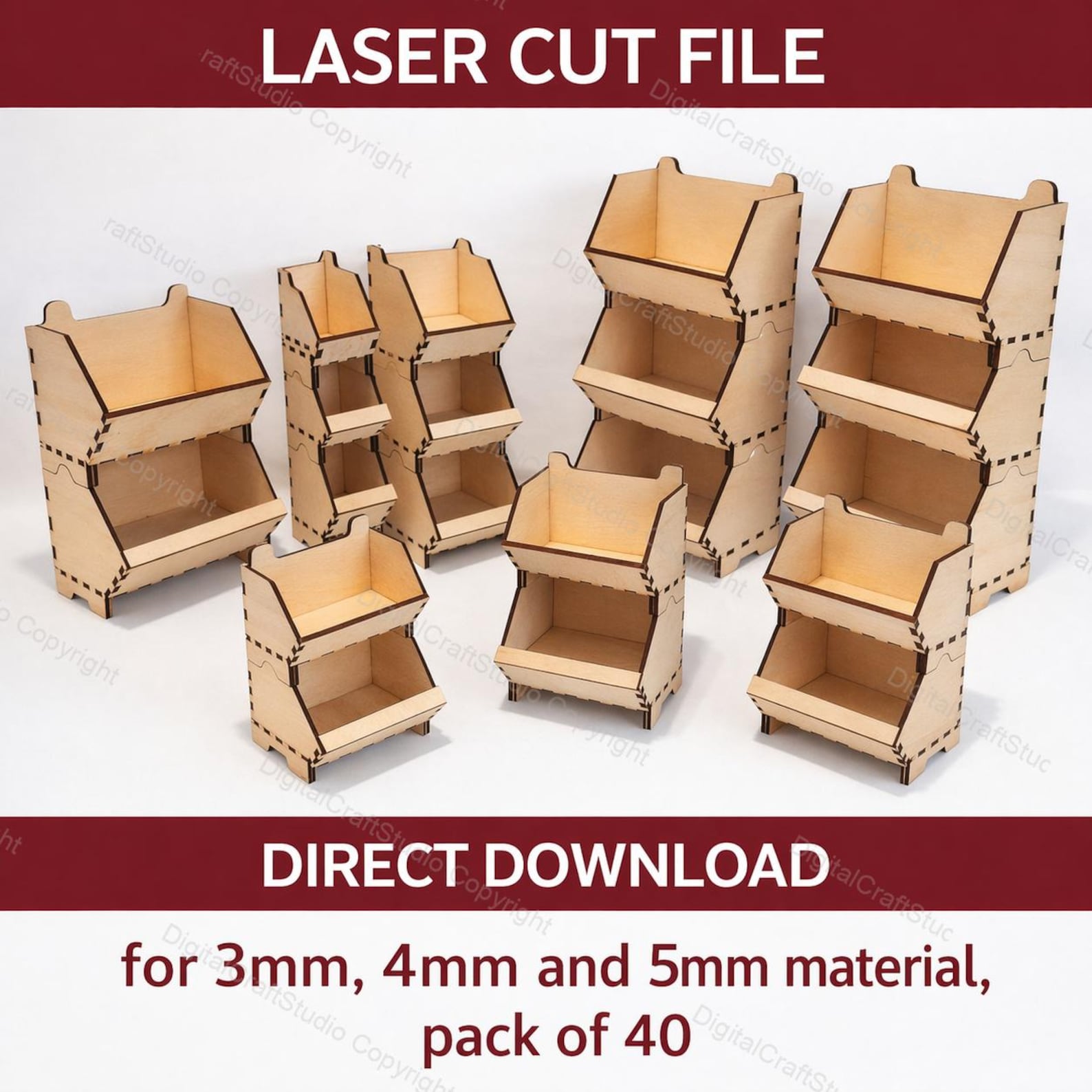 Laser Cut Display Stands SVG File Pack (40 Designs), 3mm 4mm 5mm ...