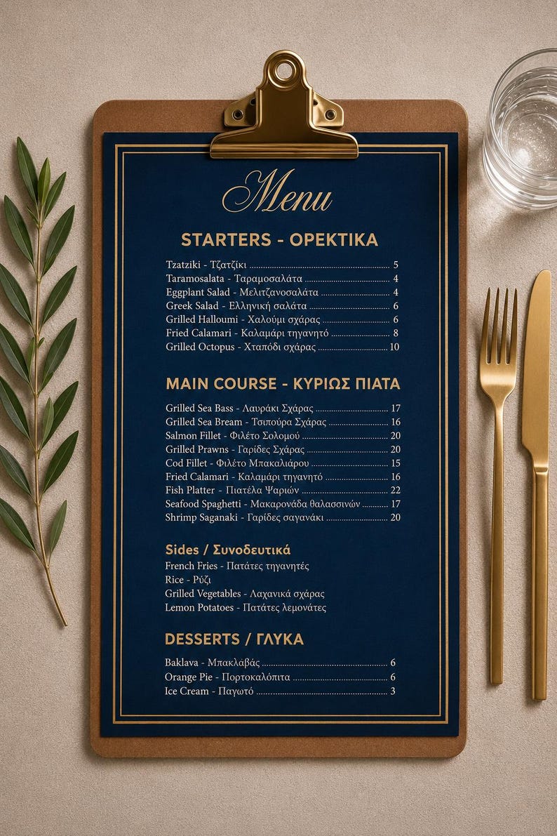 Editable Navy Blue Gold Restaurant Menu Template, Two Language Bistro ...