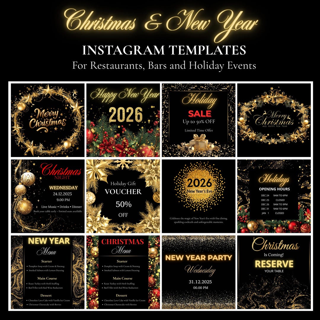 12 Editable Christmas & New Year Canva Templates | Social Media Posts ...