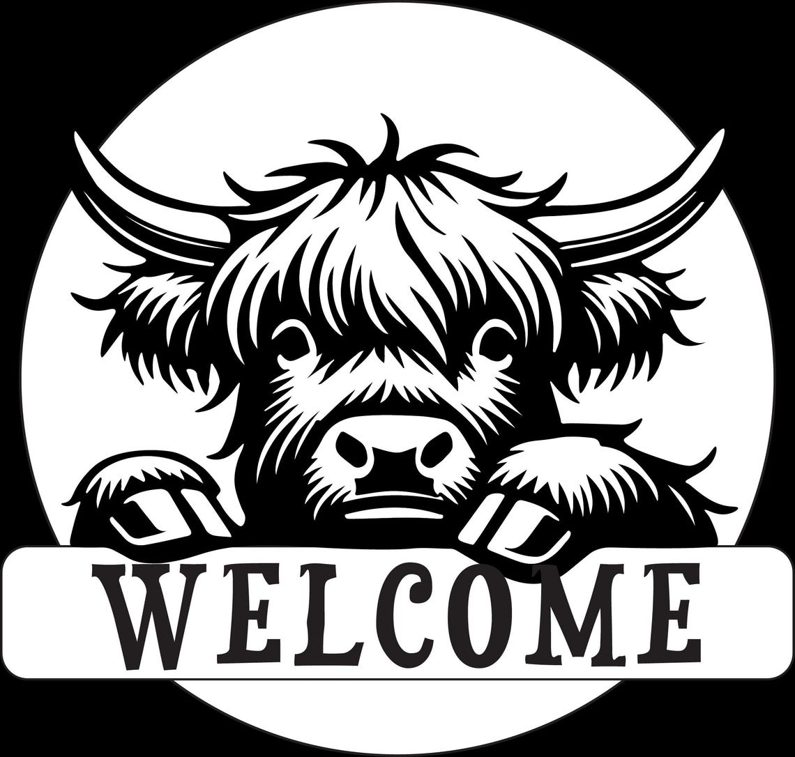 Highland Cow Welcome Sign 3D File – CNC Wood Carving (stl, Svg, Dxf ...