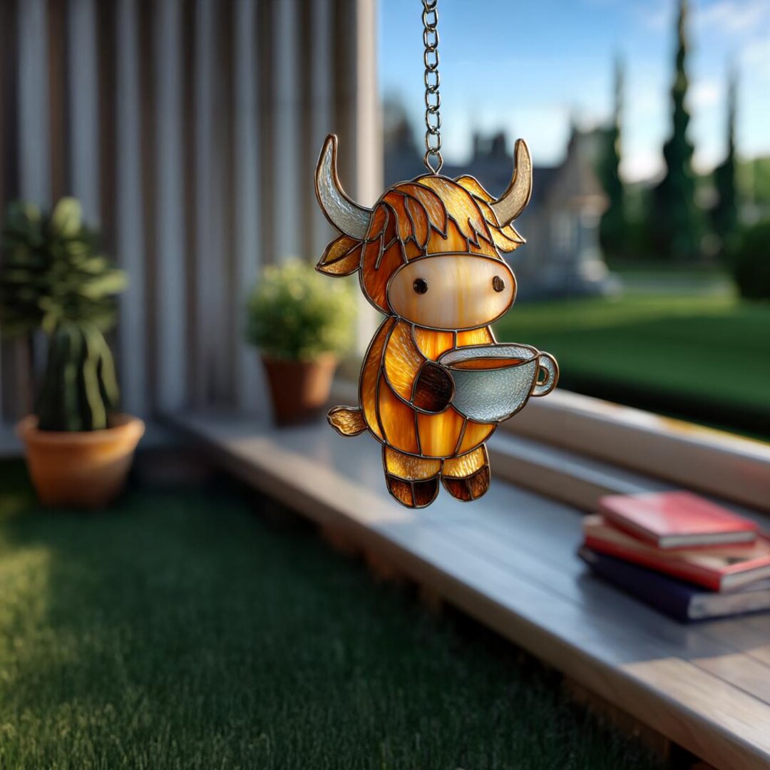 Whimsical Highland Cow Sun Catcher for Window Display Rustic Home - Etsy