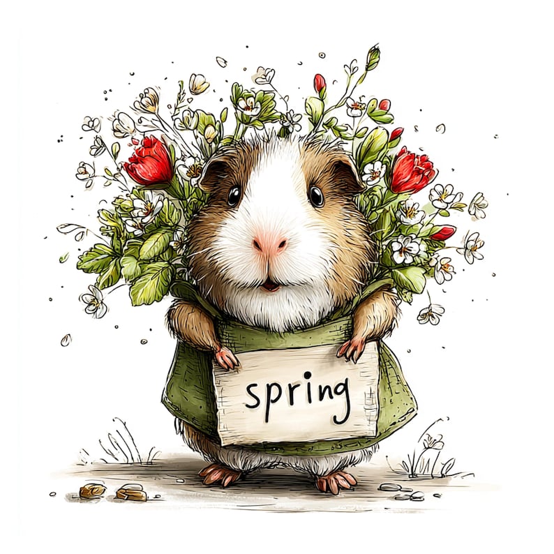 38 Guinea Pig Floral Clipart Bundle: Cute Spring Guinea, Kawaii Pet ...