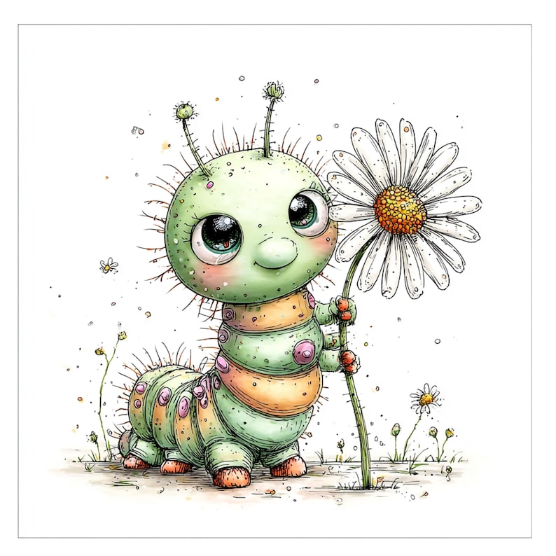 Whimsical Caterpillar Clipart: Spring Floral Bug Art for Crafts ...