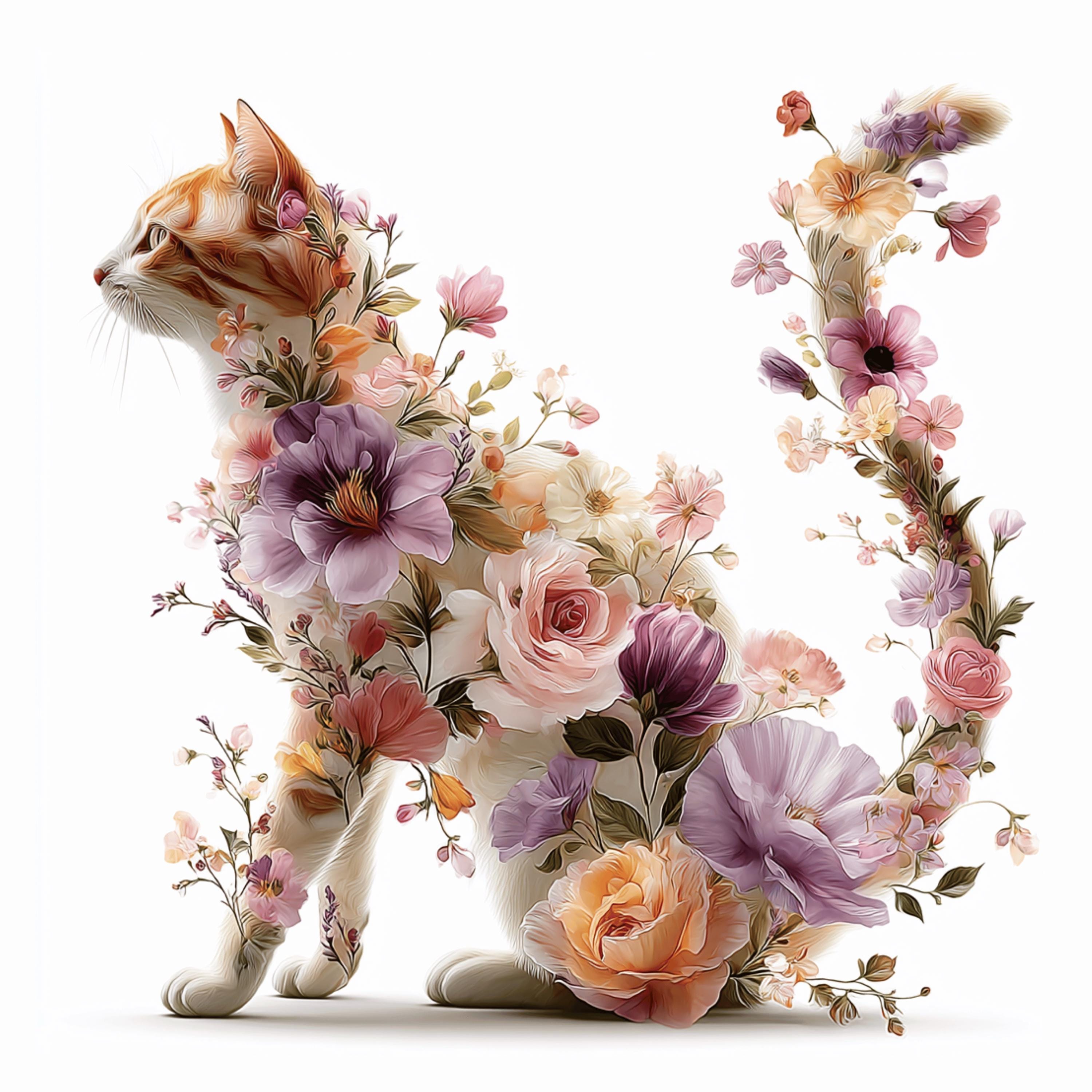 Floral Cat Clipart: Sweet Feline PNG (digital Download - 20 Pngs) - Etsy