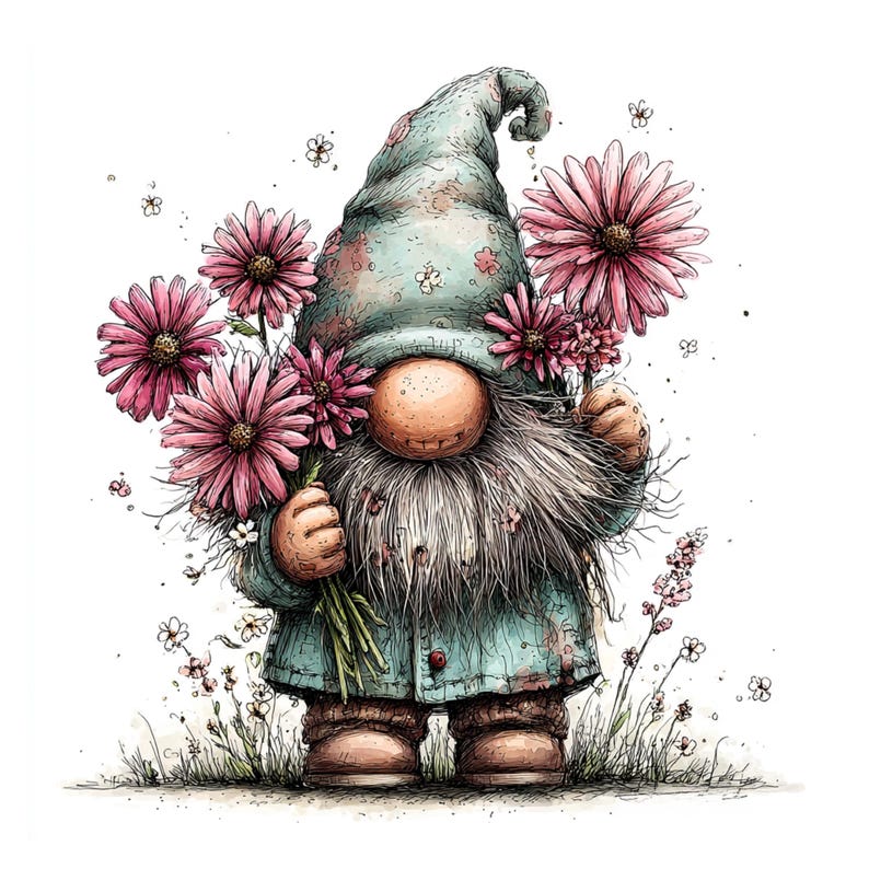 Spring Gnome Clipart Bundle: Watercolor Floral Illustrations for Cards ...