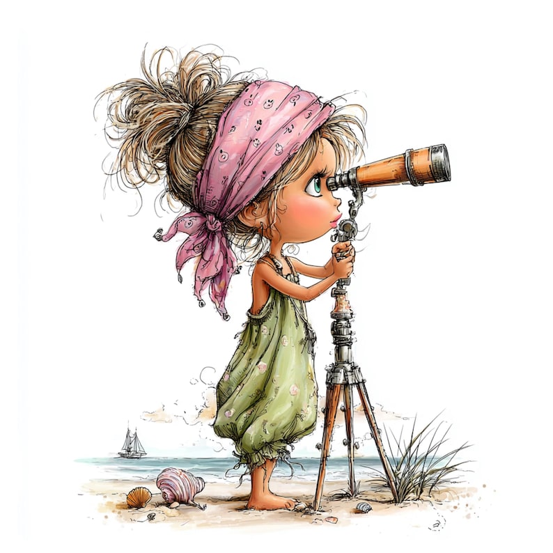 42 Little Girl Pirate Summer Clipart Bundle: Beach Adventure Kids Jpegs ...