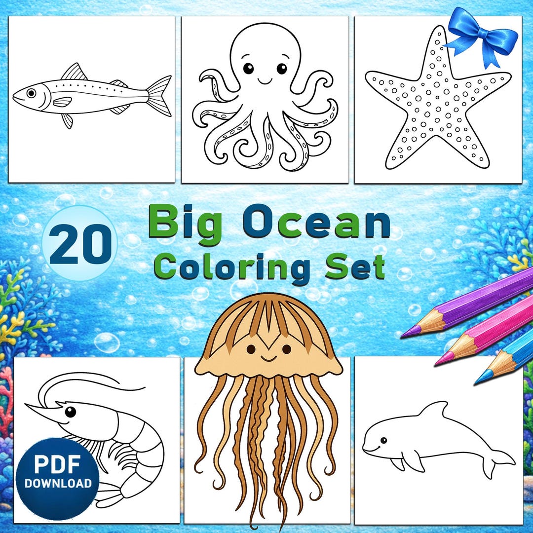 Ocean Animals Coloring Pages for Kids | Big Ocean Coloring Set ...