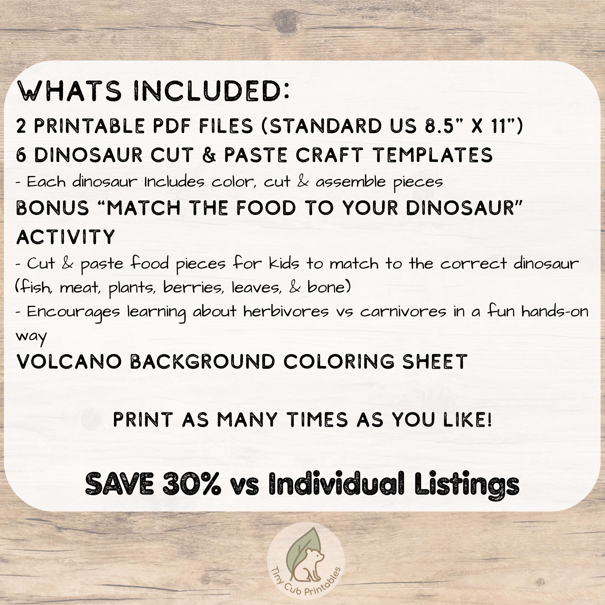 Dinosaur Cut and Paste Craft Bundle | Printable Dino Activities for ...