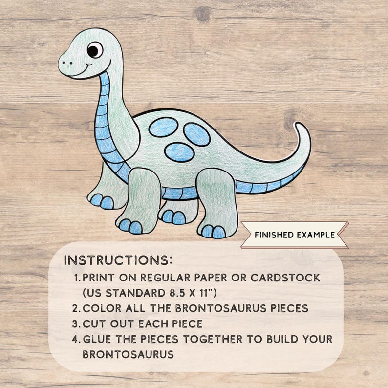 Brontosaurus Cut and Paste Craft | Dinosaur Printable Project | Color ...