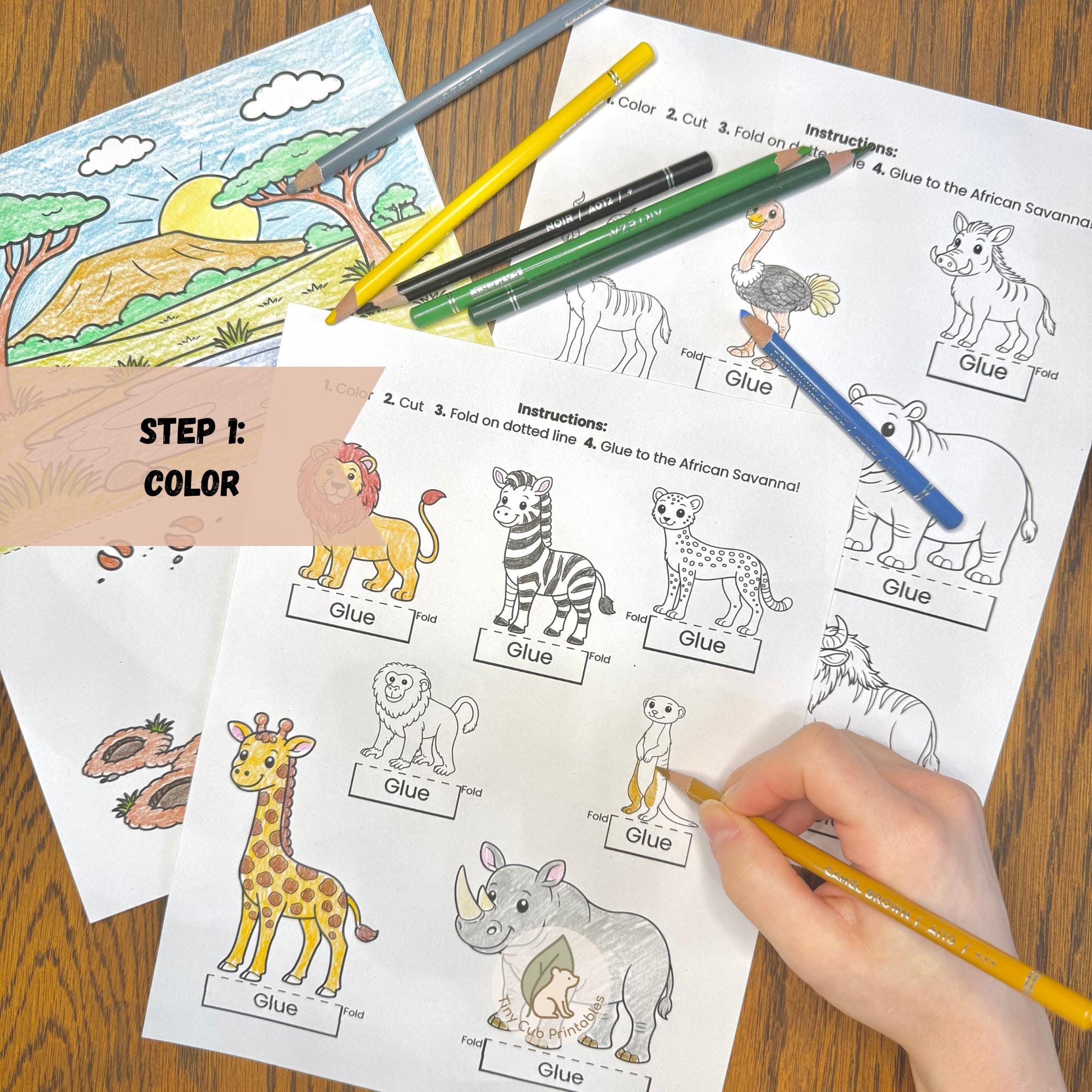 African Safari Pop up Craft for Kids | Savanna Animal Diorama Printable ...