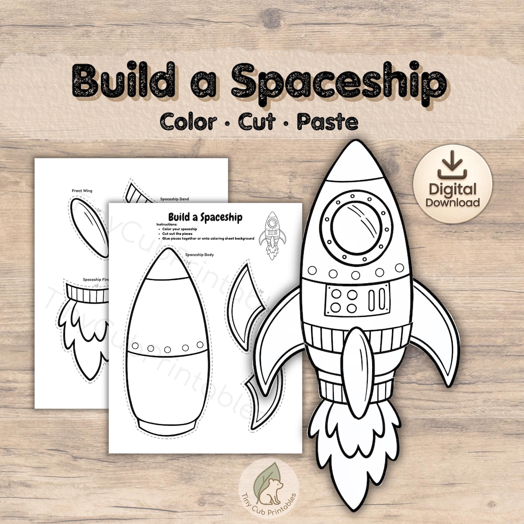 Spaceship Craft for Kids | Printable Rocket Color Cut and Paste ...