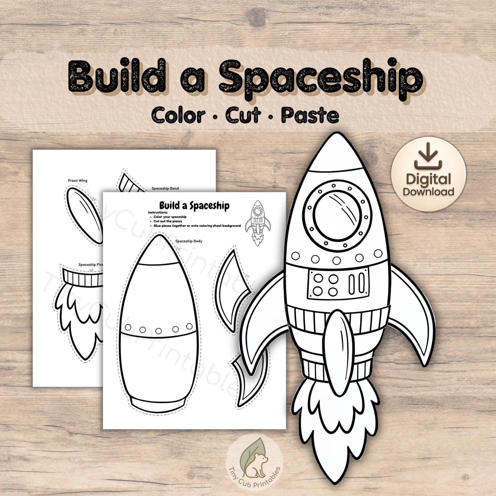 Spaceship Craft for Kids | Printable Rocket Color Cut and Paste ...