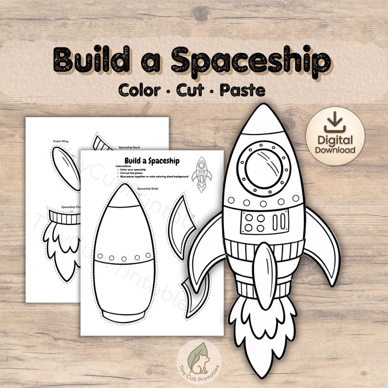 Spaceship Craft for Kids | Printable Rocket Color Cut and Paste ...