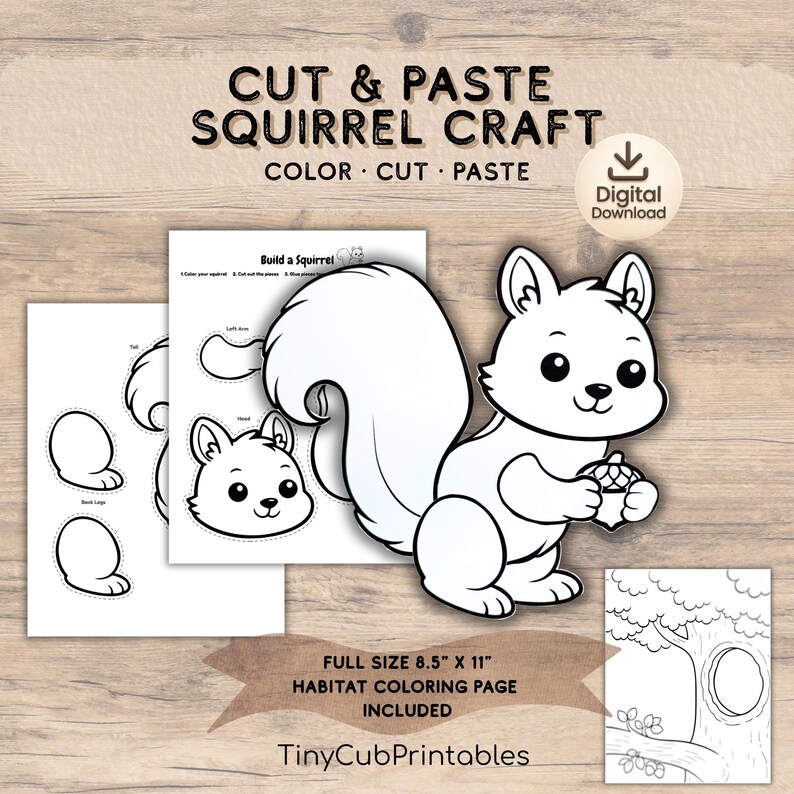 Squirrel Cut and Paste Craft for Kids | Woodland Animal Printable ...