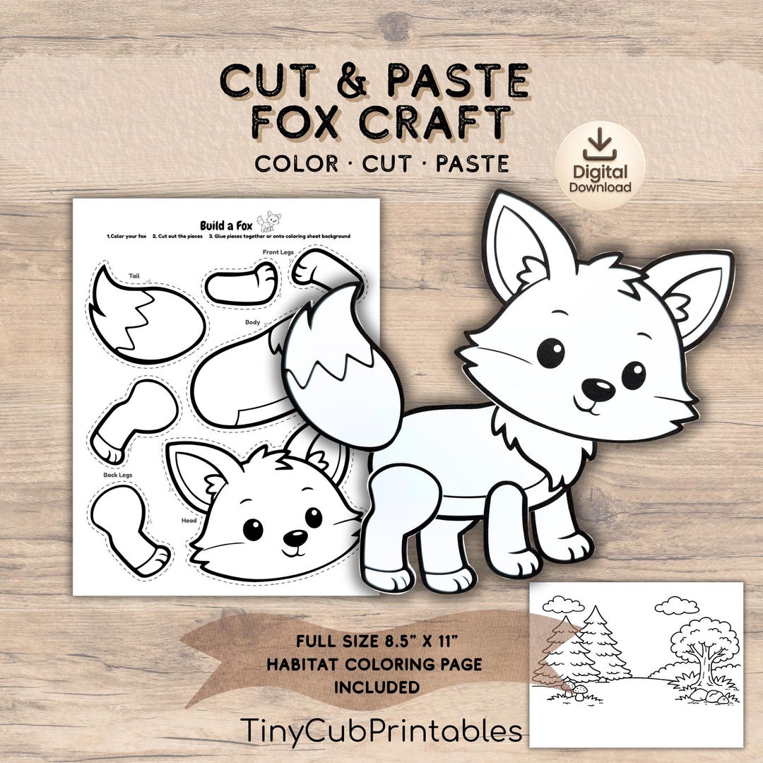 Fox Cut and Paste Craft | Woodland Animal Coloring Page (digital ...