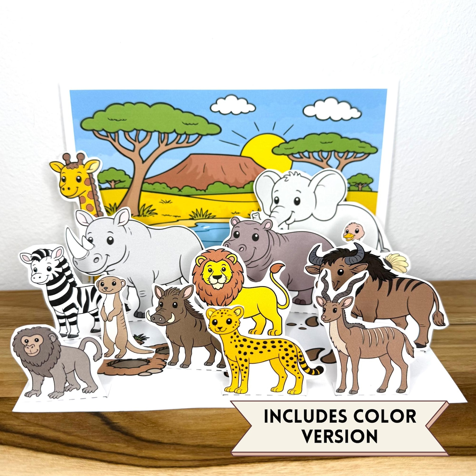 African Safari Pop up Craft for Kids | Savanna Animal Diorama Printable ...