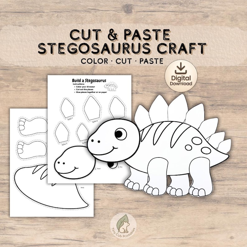 Stegosaurus Craft | Color, Cut & Paste Activity (digital Download) - Etsy
